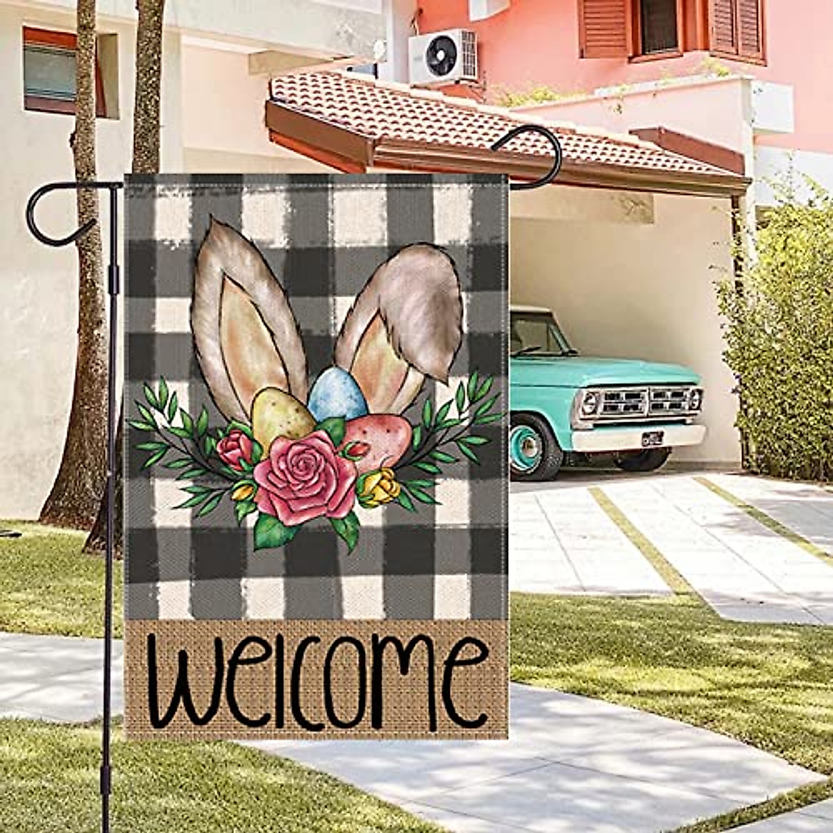 Easter Garden Flag 12 x 18 Inch Vertical Buffalo Plaid Double Sided Decorative Welcome Easter Bunny Ears Easter Decor for Outside Yard Outdoor Farmhouse Easter Decorations…
