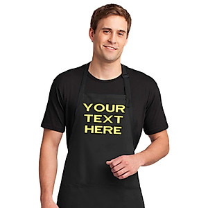 PLACE4PRINT Personalized Chef Apron Embroidered Design - Customized Aprons for Women and Men, Kitchen Chef Apron with 2 Pockets and Long Ties, Adjustable Bib Apron for Cooking, Serving