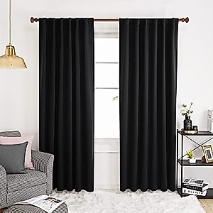 Deconovo Blackout Curtains 84 Inches Long, Black Blackout Curtains for Bedroom - 2 Panels, 52x84 Inch, Room Darkening Curtains for Living Room, Back Tab and Rod Pocket Black Curtains
