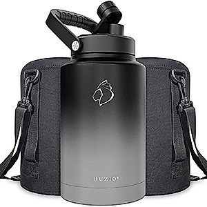 BUZIO One Gallon Vacuum Insulated Jug, Insulated Beer Growler, 18/8 Food-Grade Stainless Steel 128oz Water Bottle Comes with Two Carrying pouch Two Stainless Steel Cups Thermo Canteen Mug,Graphite