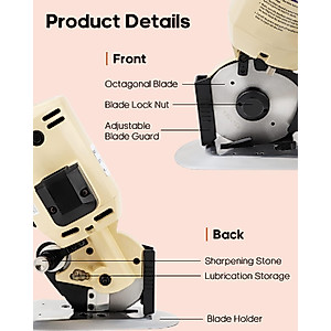Electric Rotary Fabric Cutter, 100V Electric Cloth Cutting Machine, Octagonal Blade Cloth Cutter Electric Scissors with Automatic Sharpener, for Multi Layer Carpet Leather