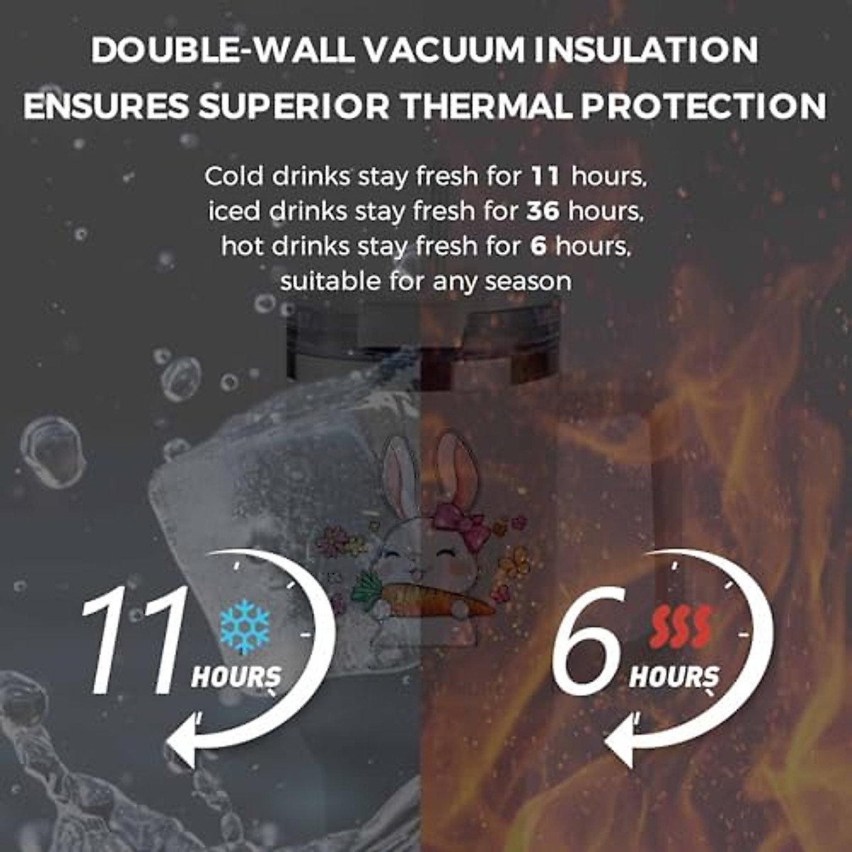 40 ounce insulated cup with handle, double-layer vacuum stainless steel material, equipped with straw, can keep warm or maintain cold drinks Easter Rabbit Carrot 1 wathet