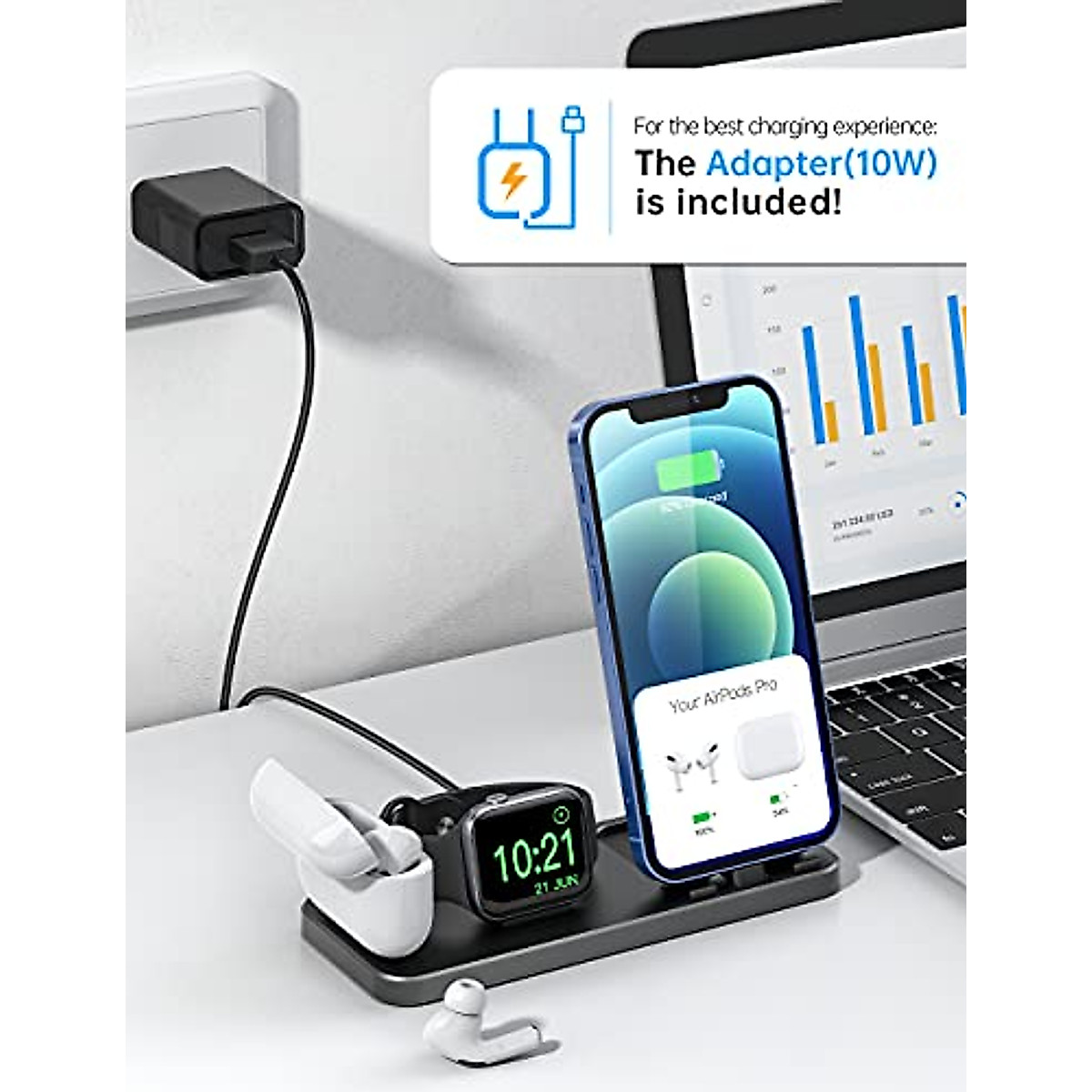 CEREECOO Portable Charging Station for Apple Products Foldable Charger Stand for iWatch 7/6/SE/5/4/3/2/1 Charging Stand for iPhone AirPods Pro/3/2/1 Charging Dock Holder (Black)…