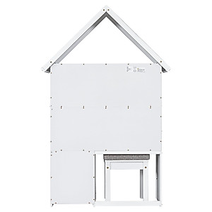 Bellemave Kids Desk and Chair Set Wood Study Desk with Storage and Cushion Stool House Shaped Art Table for Girls Boys Children, White