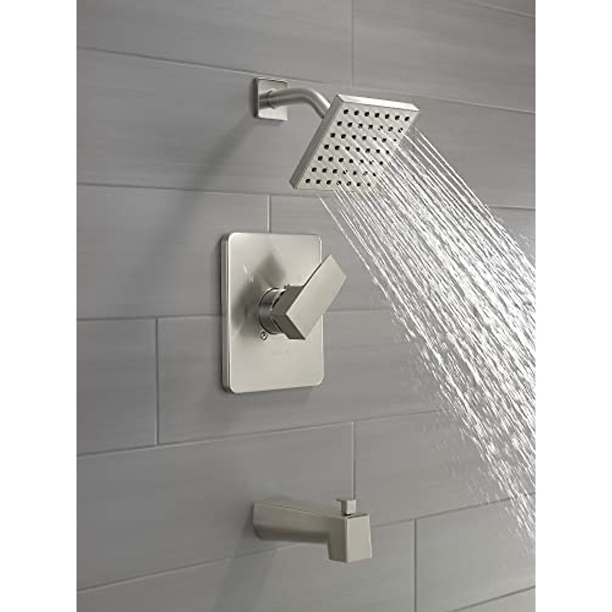 Delta Faucet Modern Brushed Nickel Tub and Shower Trim Kit, Shower Faucet with Single-Spray Touch-Clean Shower Head, Stainless T14467-SS-PP (Valve Not Included)