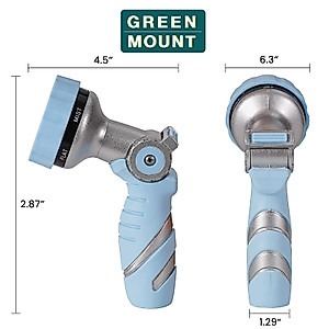 GREEN MOUNT Garden Hose Nozzle Heavy Duty Water Nozzle with Thumb Control On Off Valve, 6 Adjustable Spray Watering Patterns Comfortable Ergonomic Handle for Watering Plants, Washing Car, Cleaning