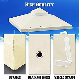 Rutile 10' X 10' Gazebo Canopy Replacement, 2 Tier Patio Cover Canopy Top- Dual Tier Gazebos Pavilion Cover-Beige