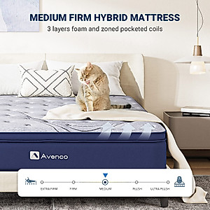 Avenco Queen Mattress, 10 Inch Mattress Queen Hybrid, Medium Firm Queen Mattress in a Box for Pressure Relief and Sound Sleep, Wrapped Coils and CertiPUR-US Foam, Soft Breathable Fabric