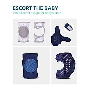 Baby Knee Pads for Crawling, Knee Pads for Baby Adjustable Protector for Toddler 2 Pairs (GRAY+BLUE)