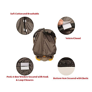 Elisabeth Nielsen Baby Car Seat Canopy Cover with Peek-a-Boo Opening | Universal Fit for Boys & Girls | Lightweight, Breathable, Gray Cotton | Bonus Burp Cloths