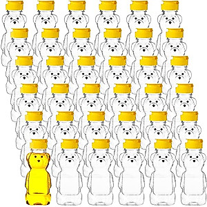 Thenshop 36 Pieces Plastic Empty Honey Bear Bottle Honey Squeeze Bottle Honey Bear Cup with Yellow Flip Top Lid Bear Shaped Jar Honey Containers for Juice Storing and Dispensing(240 ml/ 8 oz)