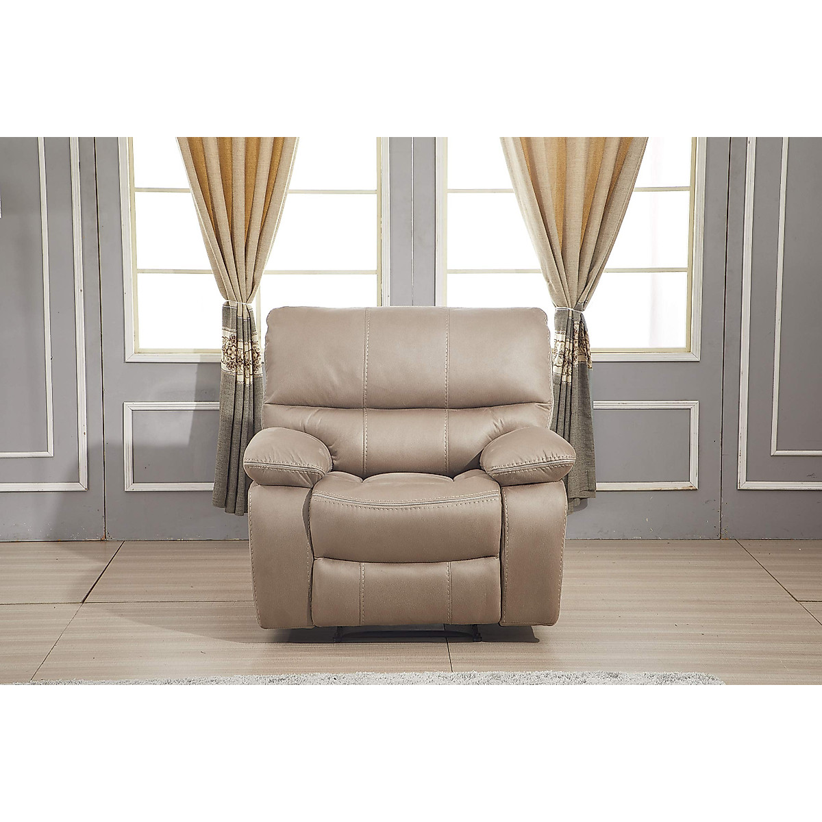 Betsy Furniture Microfiber Reclining Sofa Couch Set Living Room Set 8007 (Taupe, Recliner)