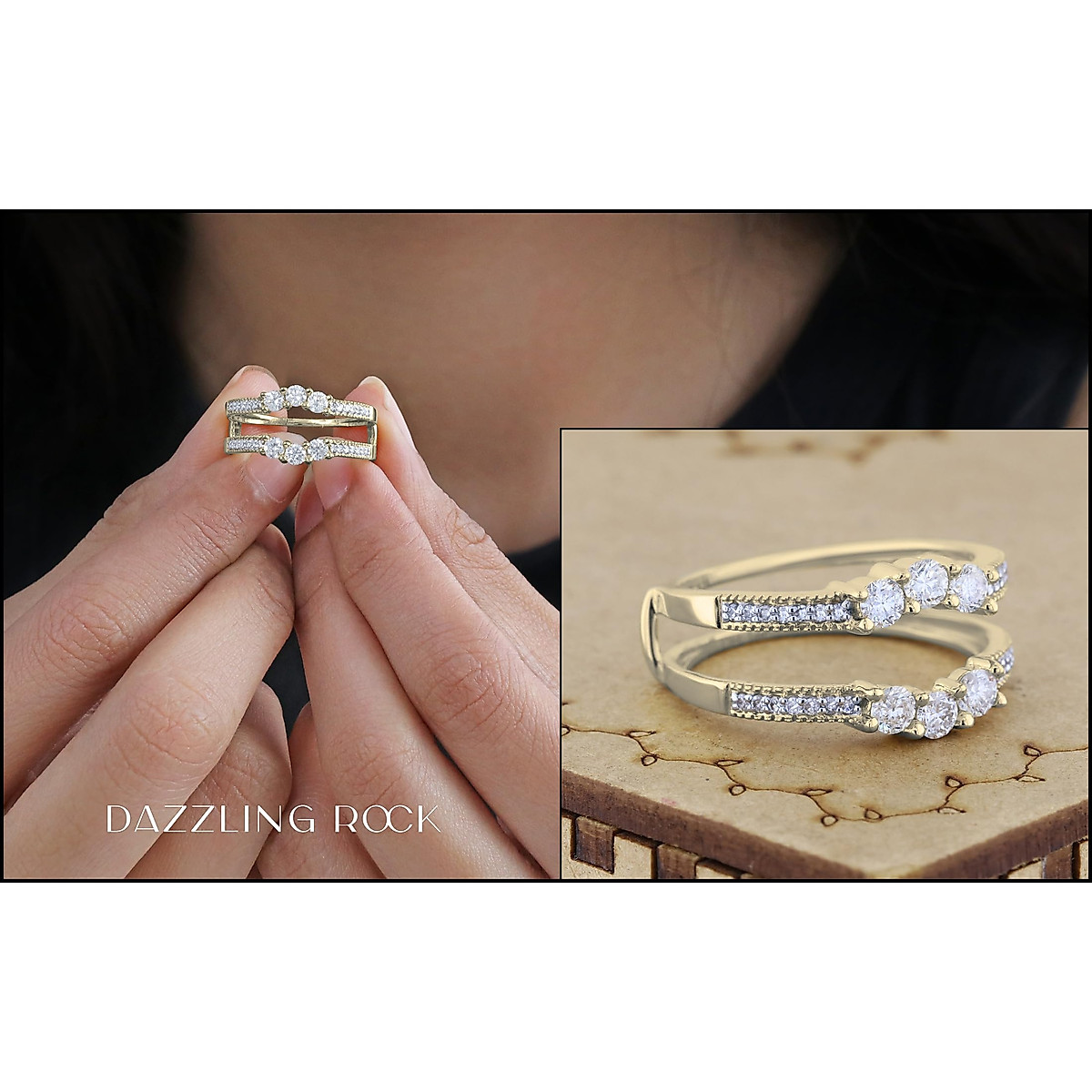 Dazzlingrock Collection Round White Diamond Anniversary 3 Stone Enhancer Ring for Women (0.80 ctw) in 14K Yellow Gold Size 7.5