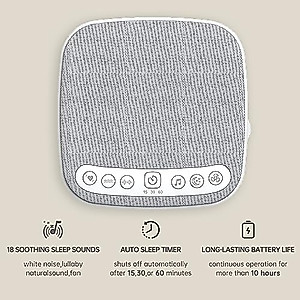 HEAVTUEN White Noise Machine,Sound Machine with 18 Non Looping Natural Soothing Sounds, Small Travel Sound Machine Powered USB Sleep Sound Timer Therapy for Baby Kids Adults