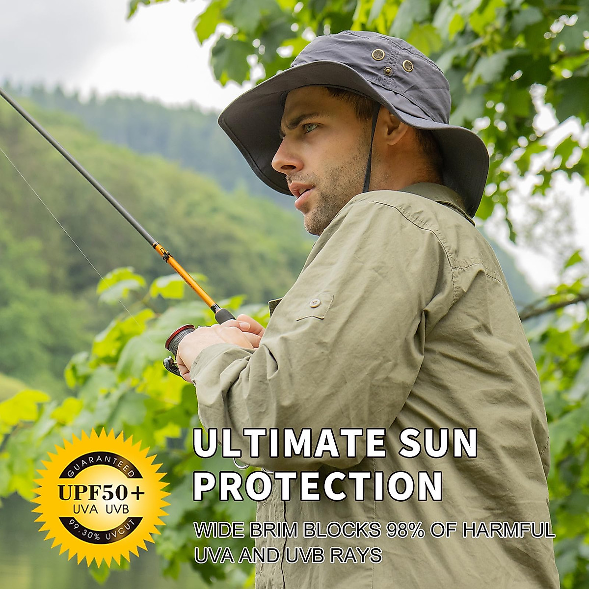 TOP-EX Mens Sun Hats Fishing Bucket Boonie Beach Golf Hiking Summer UV Protection Outdoors Wide Brim Large L XL Dark Grey