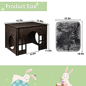 Rabbit House Wooden, Rabbit Houses and Hideouts WHEARTED, Large Rabbit Hideout Bunny House with Multiple Windows for Indoor Adult Bunnies Guinea Pigs Chinchilla Habitat - Walnut Color