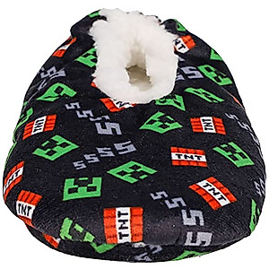 Minecraft Sock Slippers for Kids, Allover Creeper Video Game Print, Black, Size Large (1-4 Big Kid)