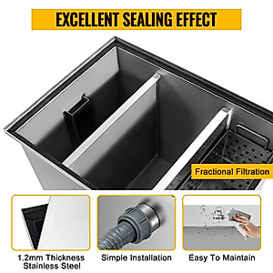 OUKIDR Commercial Grease Interceptor, Stainless Steel Grease Trap For Kitchen Under Sink, Oil-Water Separator With Side Water Inlet,25LB