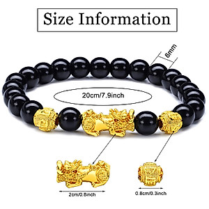 Hicarer 6 Pieces Feng Shui Bracelets Pixiu Wealth Luck Beaded Bracelets Chinese Pi Yao Dragon Charm Elastic Bracelet Amulet Bracelet for Men Women