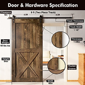 HOMACER Door Size 48'' W x 84'' H x 1-3/8'' D Single Pine Wood Barn Door (Unassembled X Design) with Non-Bypass Installation Hardware Kit, Track Length 108'', Interior Use Only