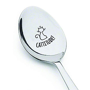 Crazy cat lady gifts | Cat lover gift for women | Funny Christmas gift ideas for men | Funny Cat mom gifts | Cattitude engraved spoon gift | Best Cat Mom Ever Rude Cat Lovers Cat Memes Gift