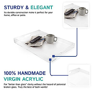 Huang Acrylic Clear Premium Rectangle Acrylic Tray with Handles 23" x 16" x 2.25" for Serving, Decor, Coffee Tables