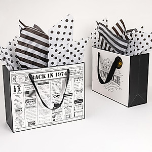 Crisky 50th Birthday Gift Wrap Bag Vintage 1974 with 50th Birthday Card Matching Envelope Sticker and Tissue Paper for Women/Men/Wife/Husband/Mom/Dad, 13" x 10" x 5"