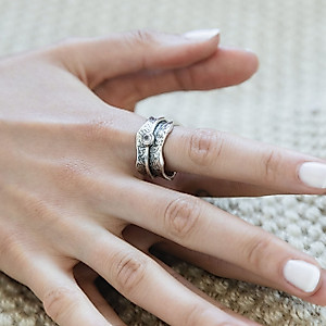 ENERGY STONE Balance and Beauty with Semi-precious Stone Sterling Silver Meditation Spinner Ring (USA88S Rose Quartz, 11)