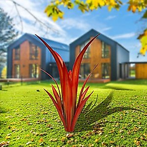 Metal Agave Yard Art, Large Tequila Rustic Sculpture, Metal Agave Plants Outdoor Decor, Agave Metal Plants with Solar Gazing Ball, 7-Colors-Change, Outdoor Garden Lawn Ornaments Yard Stakes (Red-M)