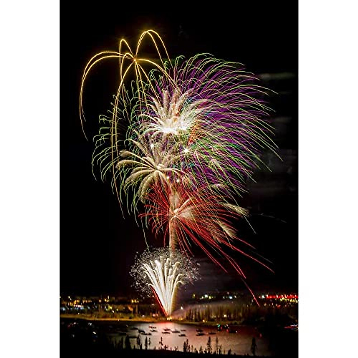 ArtDirect Colorado, Frisco Fireworks Display on July 4th XIV 13x18 Black Modern Wood Framed with Double Matting Museum Art Print by Lord, Fred