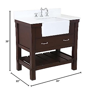 Charlotte 36-inch Farmhouse Bathroom Vanity (Quartz/Chocolate): Includes Chocolate Cabinet with Stunning Quartz Countertop and White Ceramic Apron Sink