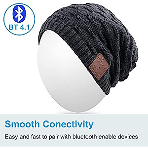 Qshell Unisex Washable Trendy Bluetooth Music Beanie Hat Cap Scarf w/Wireless Headphones Headsets Earpieces Mic Hands Free for Lifestyle Gym Sports Fitness Running Skiing Snowboard Hiking - Black