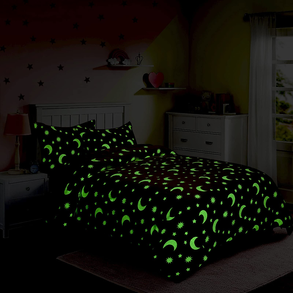 HOMBYS Glow in The Dark Comforter Set 5 Piece Twin/Twin XL with Sheets, Pink Velvet Bedding Comforter Sets for Twin Bed, Ultra Soft Down Alternative Comforter for Teenage Girls Kids, Bed in a Bag