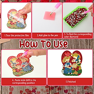 Outus 24 Pcs Vintage Valentine's Day Diamond Art Keychain 5D Vintage Cowboy DIY Decorative Double Sided Diamond Key Chain Kit Crafts Making for Valentine's Gifts Exchange School Classroom Prize