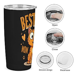 Best Cat Mother Ever Cute Orange Cat 20 OZ Stainless Steel Tumbler Travel Car Coffee Mug with Straw Lid Cleaning Brush Coffee Tumbler Mug for Women Men