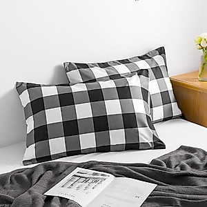 NTBAY Queen Buffalo Pillowcases Set of 4, 1800 Thread Brushed Microfiber Black and White Buffalo Pillow Cases, Super Soft and Cozy Envelope Closure 20x30 Pillowcases, 20x30 Inches