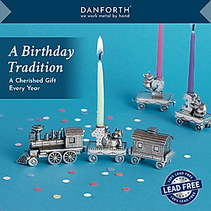 DANFORTH Birthday Train Engine – Candleholder - Handcrafted Pewter Birthday Party Decorations – 1 1/2" Tall by 2 1/2" Wide, Made in USA