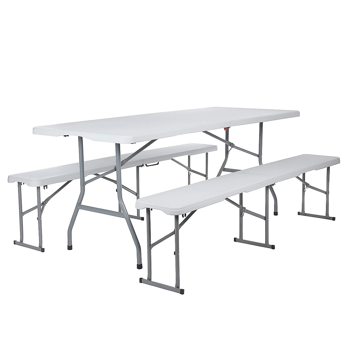 Lakhow 6-Foot Folding Bench White Plastic Folding Training Table, Stackable Indoor and Outdoor Folding Stool, Used for Wedding Backyard Activities, Conference Room Festivals (2-Pack)