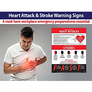2 Pack: Sudden Cardiac Arrest & Symptoms of Heart Attack and Stroke Poster - Laminated, 17 x 22 inches - Workplace Health and Safety Posters