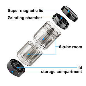 Free Boy 2.8’‘Large Aluminium Herb Grinder Transparent Cone Loader & Stasher 3 in 1,One or Six Cone Filling at time Convenient, Durable Grinders, Grind and Stash Spice（Broom& Brush) Black