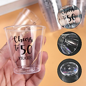 100 Pack Cheers to 50 Years Shot Glasses 2 oz Hard Plastic Disposable Cups, 50th Party Favors Small Clear Tasting Cups for Wine Whiskey for Women Men Wedding Anniversary