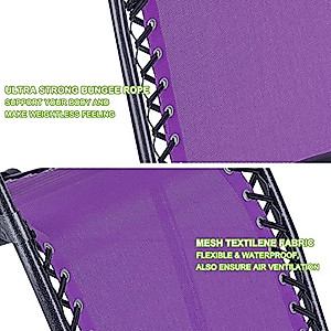 Geniqua Purple Zero Gravity Folding Recliner Yard Beach Lounger Patio Lounge Chaise 2PC Reclining Seat Outdoor Furniture