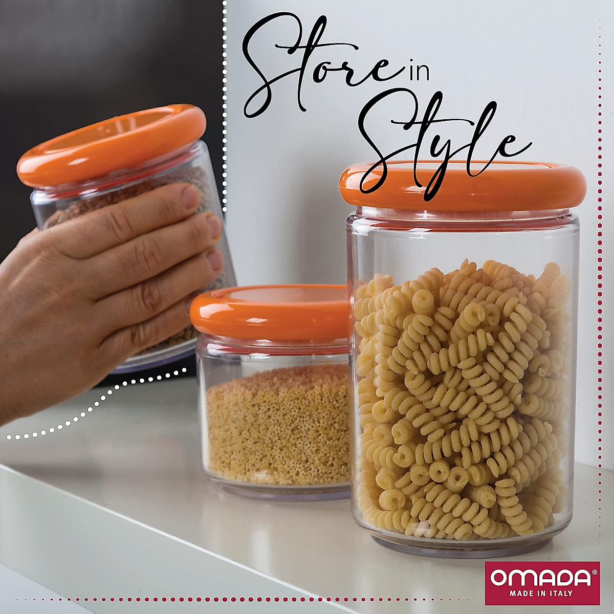 OMADA Acrylic Airtight Storage Container: Sugar Flour Container and Pasta Container - Storage Jar for Food Toiletries Office Supplies - Dishwasher Safe Storage Container Cylinder - 16 Oz – Violet Lid