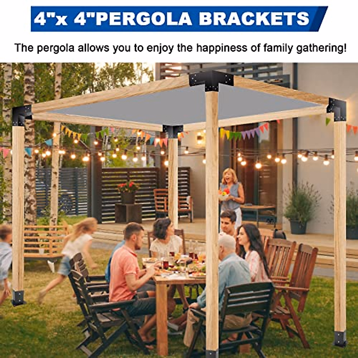 Pergola Gazebo Brackets Kit Nopwer - 3-Way Right Angle Corner Bracket for 4x4 Inch Wood Beams