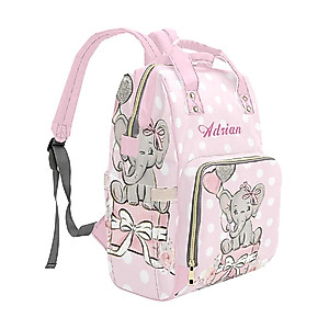 XOZOTY Personalized Elephant Diaper Bag Backpack with Name Custom Nursing Baby Bags Shoulders Travel Bag Daypack