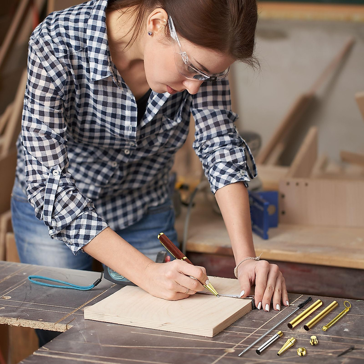 Colarr 20 Pcs 7mm Slimline Pen Kit with Refill Wood Turning Twist Pen Kit Lathe Turning Supplies for DIY Copper Pen Making Friend Teacher Students Gifts(Assorted Color, 20 Sets)