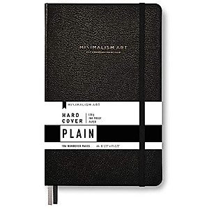 Minimalism Art, Premium Hard Cover Notebook Journal, X-Large Size, Master A4 8.3" x 11.4", 186 Numbered Pages, Gusseted Pocket, Ribbon Bookmark, Extra Thick Ink-Proof Paper 120gsm (Plain, Black)