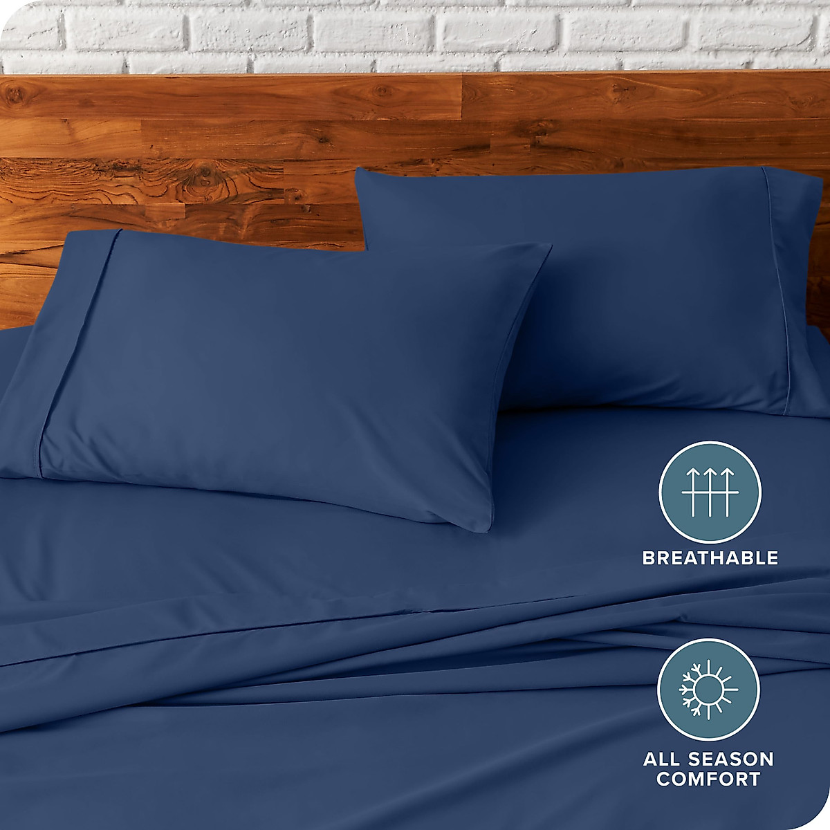 Bare Home Microfiber Pillow Cases - Standard/Queen Size Set of 2 - Cooling Pillowcases - Double Brushed - Dark Blue Pillowcases 2 Pack - Easy Care (Standard Pillowcase Set of 2, Dark Blue)