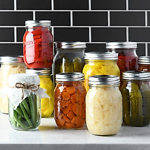 Quality Glass Mason Jars 32 Ounce (6 Pack) Regular Mouth Glass Mason Jar with Lids & Bands, Dishwasher Safe. Ideal for Canning, Pickling, Jam, Meal Prep, Food Storage - Bonus Chalkboard Label & Pen