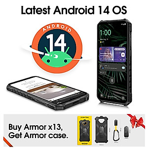 Ulefone Armor X13 (12+64GB) Unlocked Rugged Phones, 50MP Rear Camera, 24MP Night Vision Camera, Android 14 Rugged Smartphone, 6.52” Screen, 6320mAh, NFC, GPS, Package with Exclusive Armor Case- Orange